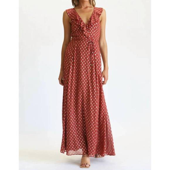 Fate | Dresses | New Fate Polka Dot Ruffle Maxi Dress In Rust | Poshmark